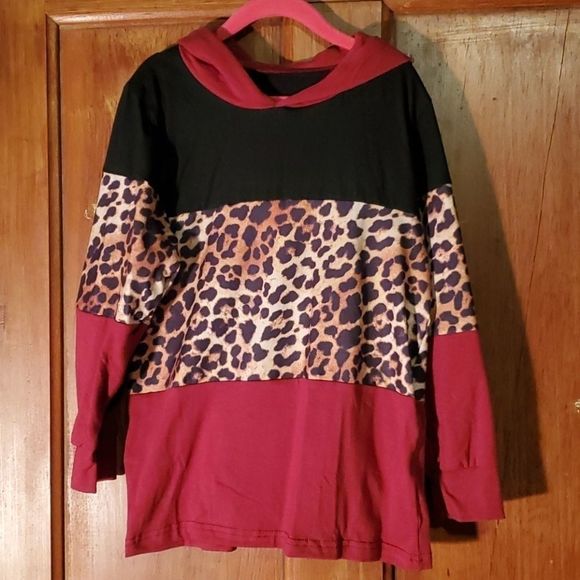 Shirts & Tops | Newred Black And Cheetah Block Hoodie | Poshmark